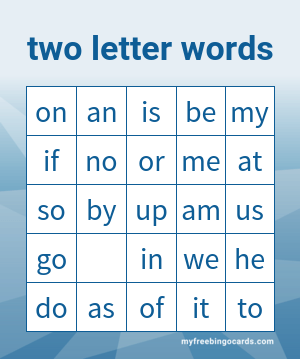 two letter words bingo