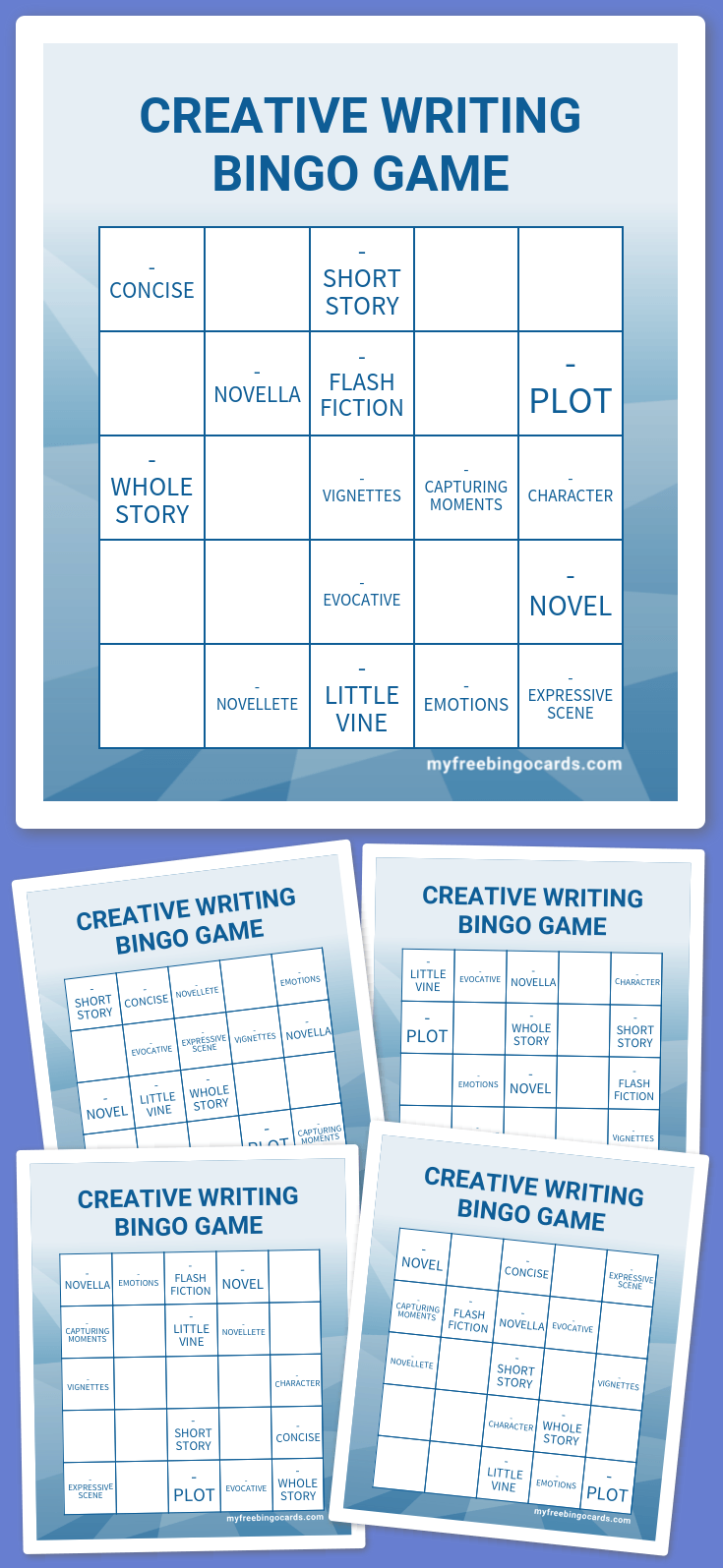 Virtual CREATIVE WRITING BINGO GAME