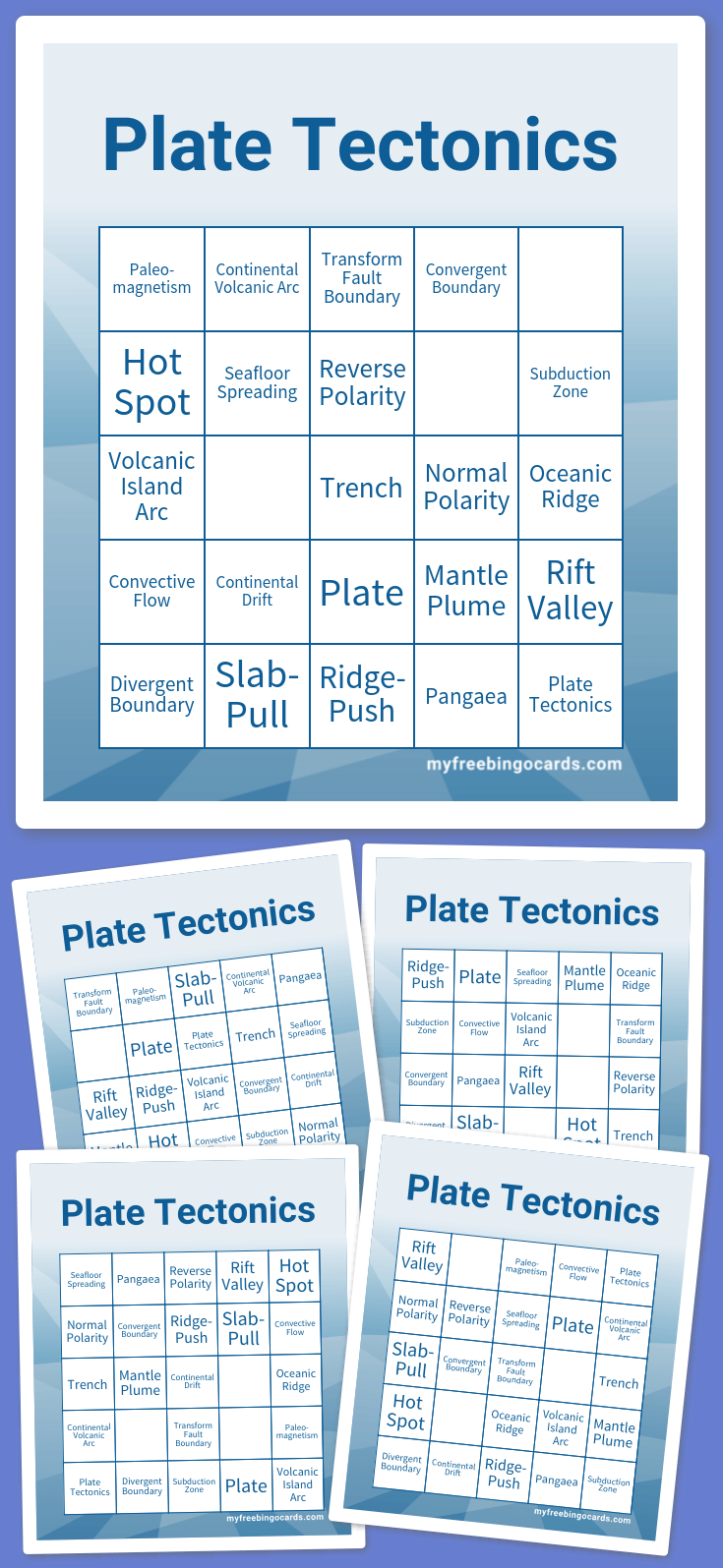 Virtual Plate Tectonics Bingo