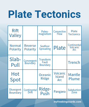 Plate Tectonics Bingo
