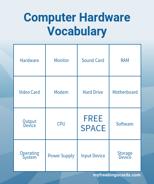 Computer Hardware Vocabulary Bingo