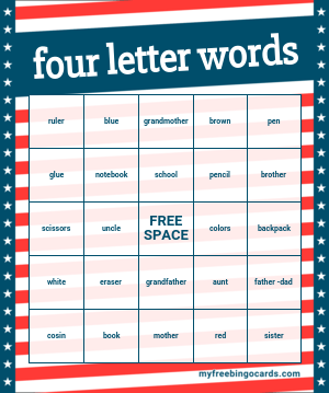 four letter words bingo