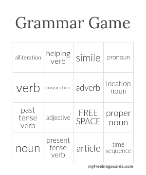 Grammar Game Bingo