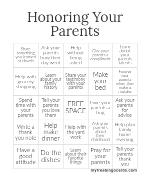 Honoring Your Parents Bingo