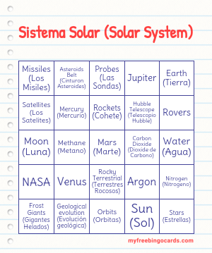 Sistema Solar (Solar System) Bingo
