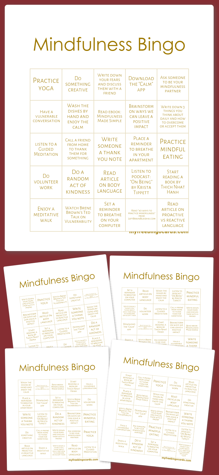 Virtual Mindfulness Bingo