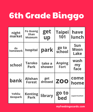 6th Grade Binggo Bingo