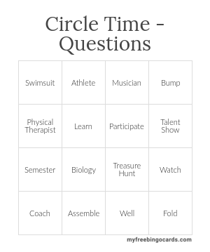 Circle Time - Questions Bingo