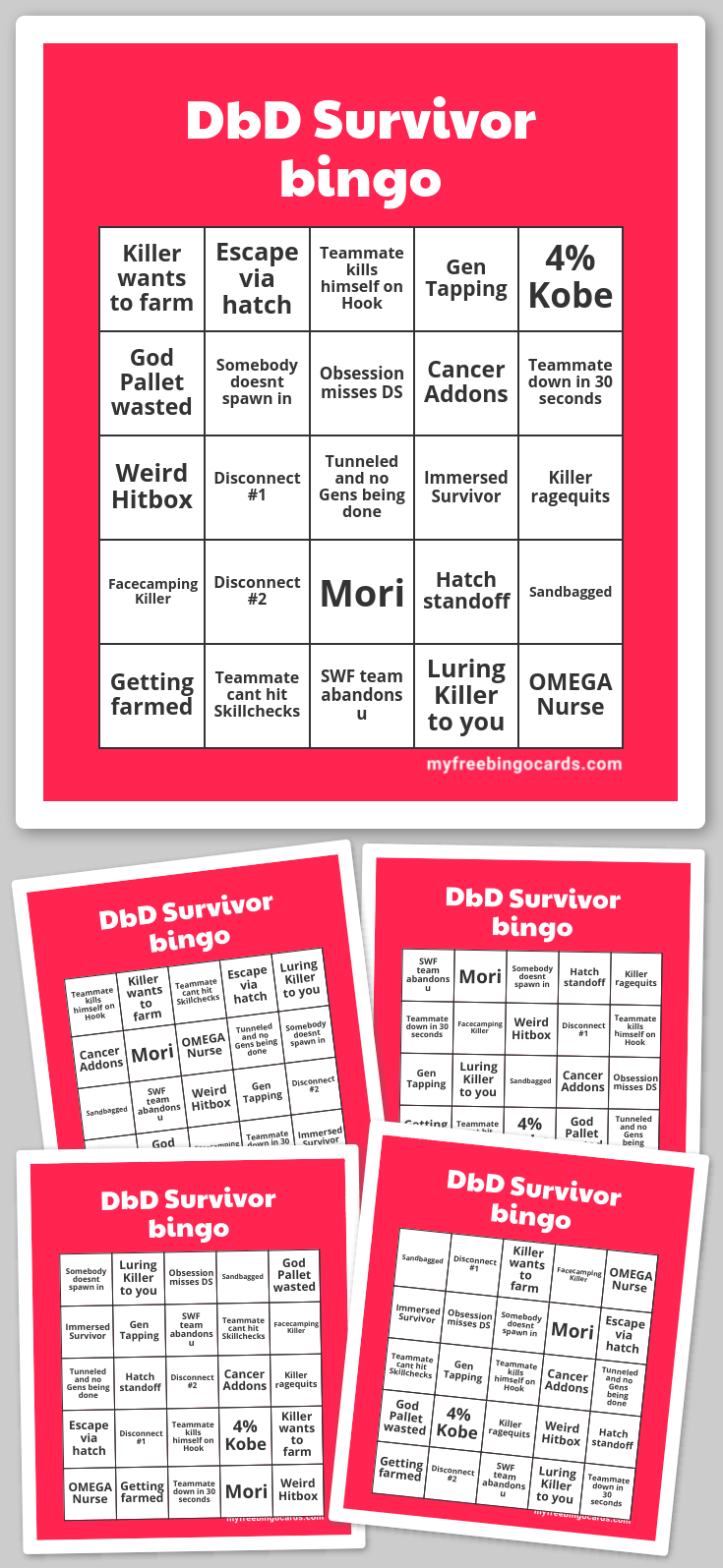 Virtual DbD Survivor bingo