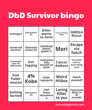 Print 100+ DbD Survivor bingo Cards