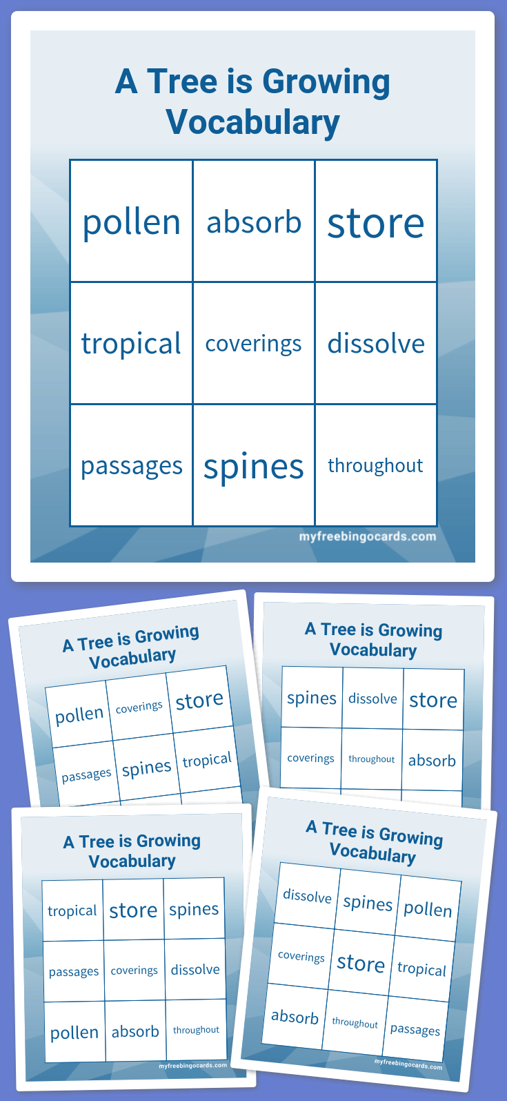 Virtual A Tree is Growing Vocabulary Bingo