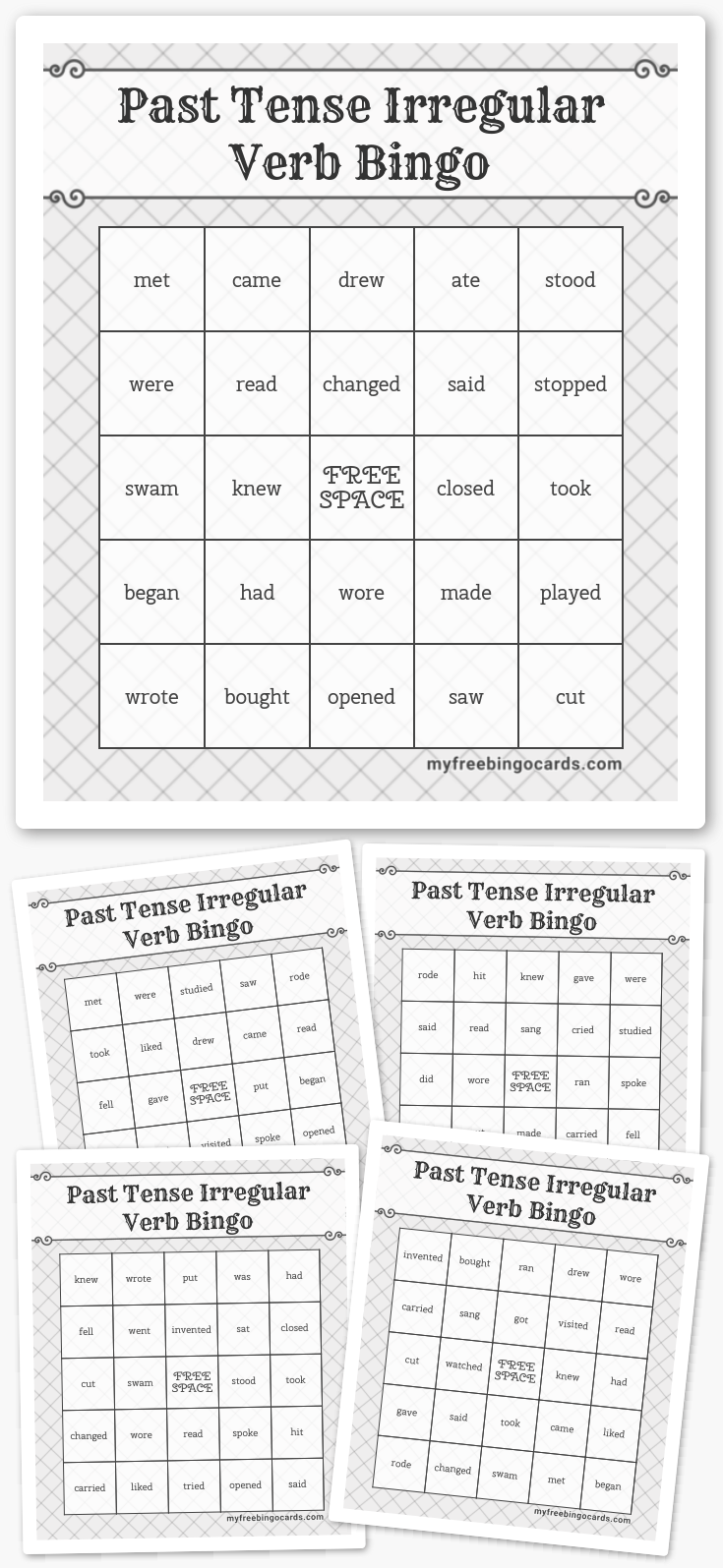 Virtual Past Tense Irregular Verb Bingo