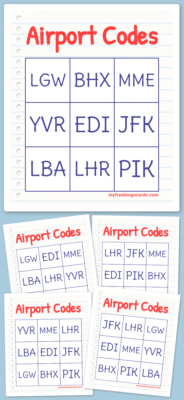 Virtual Airport Codes Bingo