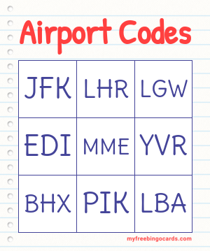 Airport Codes Bingo