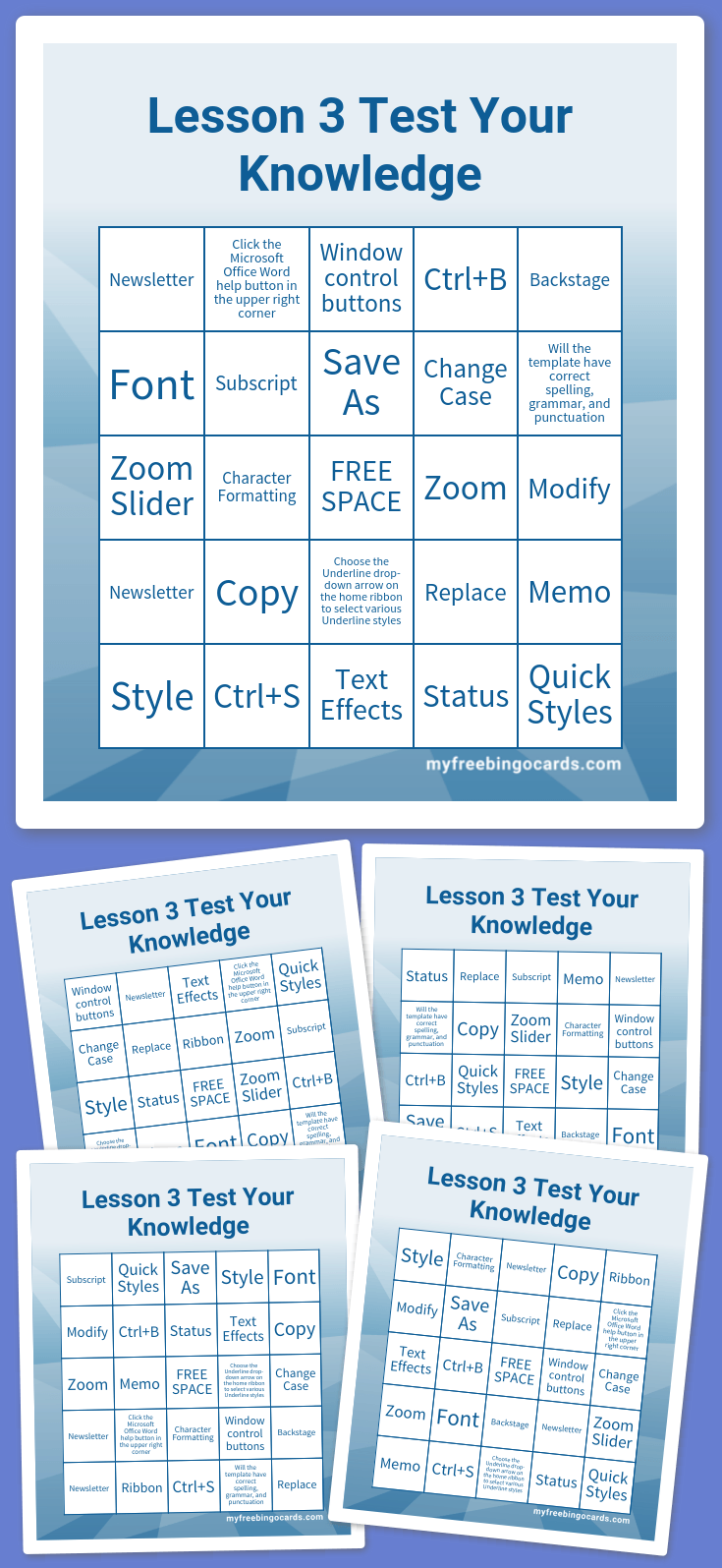 Virtual Lesson 3 Test Your Knowledge Bingo