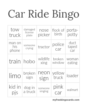 Car Ride Bingo