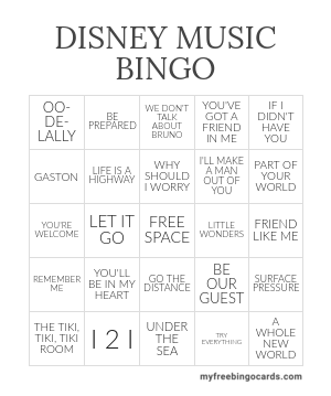 DISNEY MUSIC BINGO