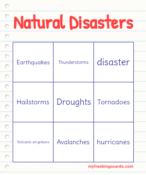 Print 100+ Natural Disasters Bingo Cards