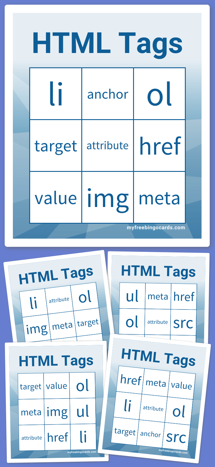 Virtual HTML Tags Bingo