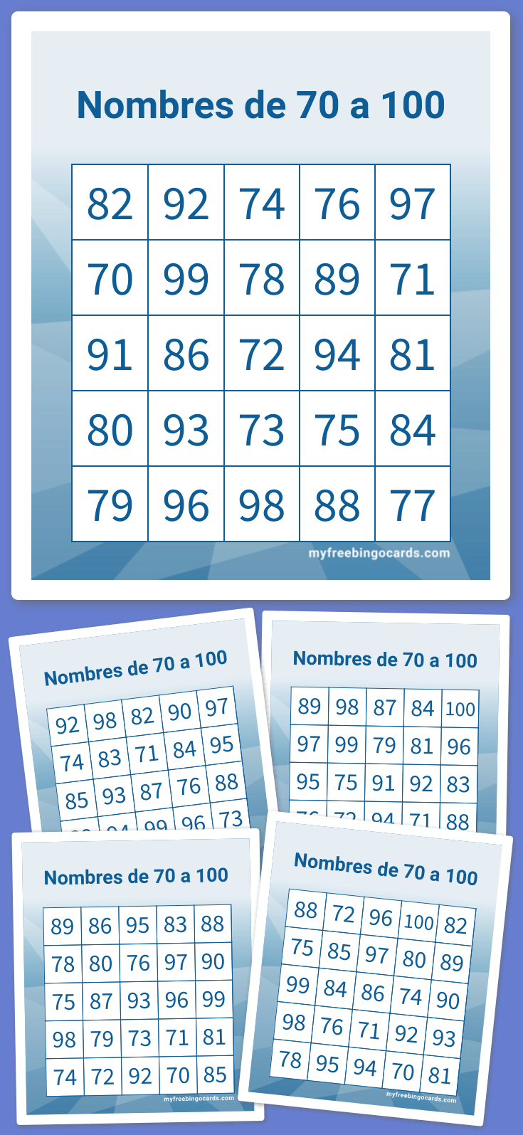Virtual Nombres de 70 a 100 Bingo