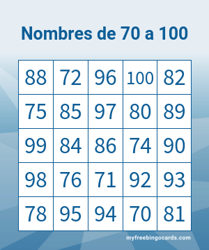Print 100+ Nombres de 70 a 100 Bingo Cards