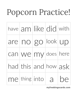 Popcorn Practice! Bingo