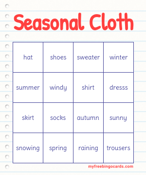 Seasonal Cloth Bingo