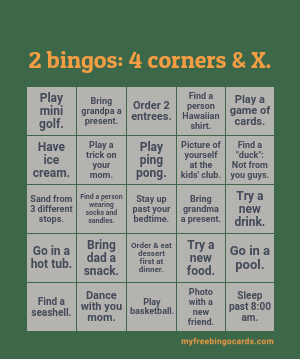 2 bingos: 4 corners & X.