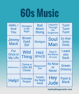 60s Music Bingo