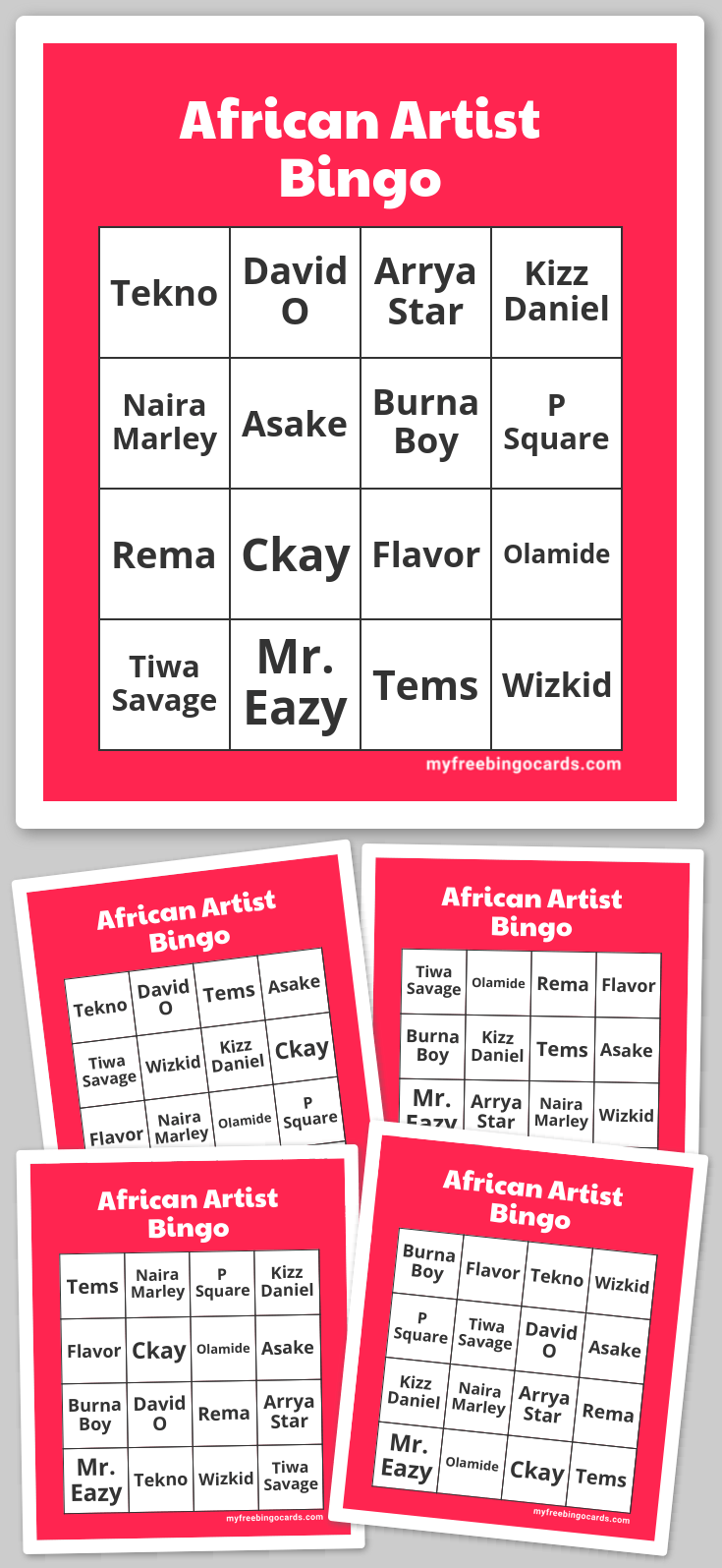 Virtual African Artist Bingo
