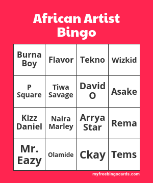 African Artist Bingo