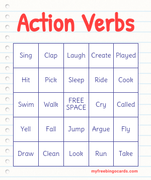 Action Verbs Bingo