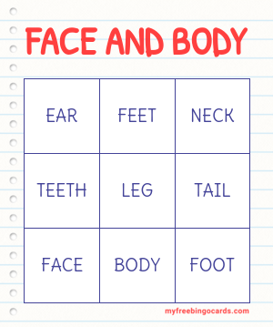 FACE AND BODY BINGO