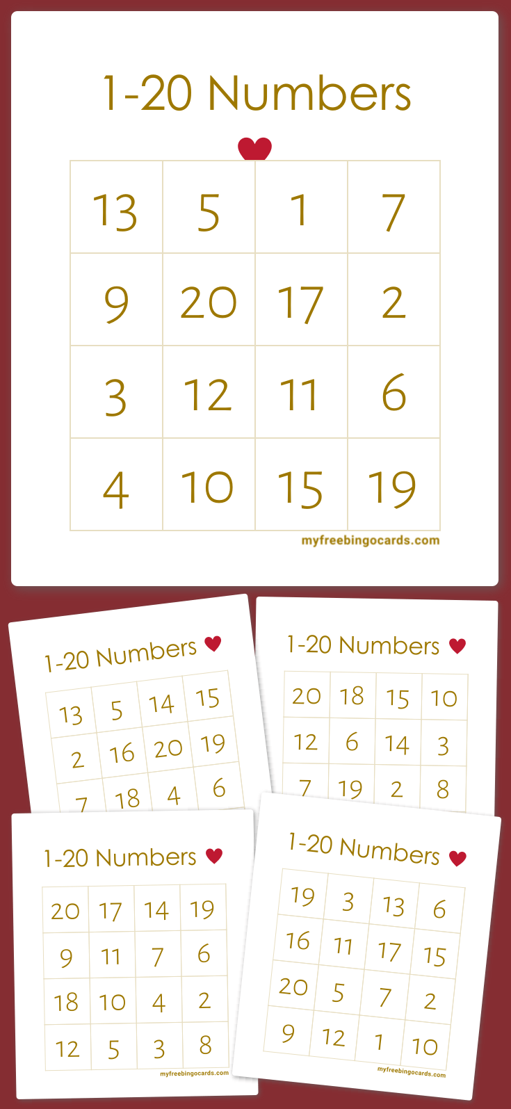Virtual 1-20 Numbers ♥ Bingo
