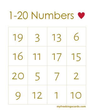 1-20 Numbers ♥ Bingo