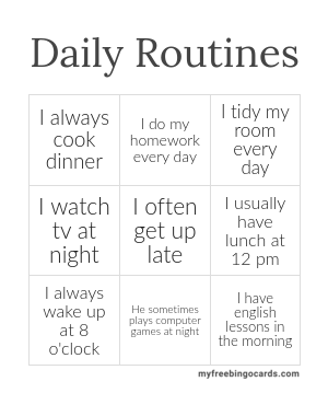 Daily Routines Bingo