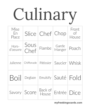 Culinary Bingo