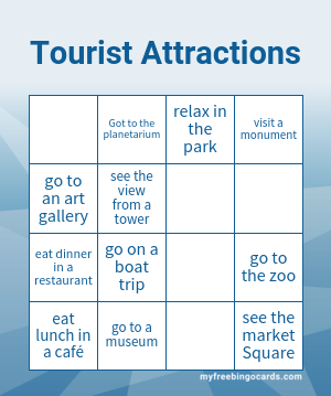Print 100+ Tourist Attractions Bingo Cards