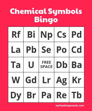 Chemical Symbols Bingo