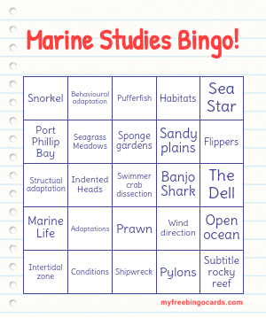 Marine Studies Bingo!