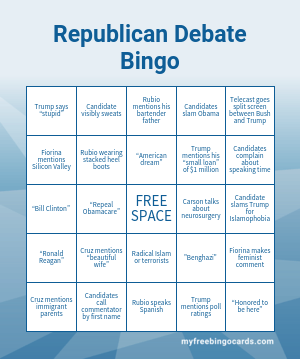 Republican Debate Bingo