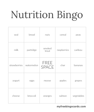 Nutrition Bingo