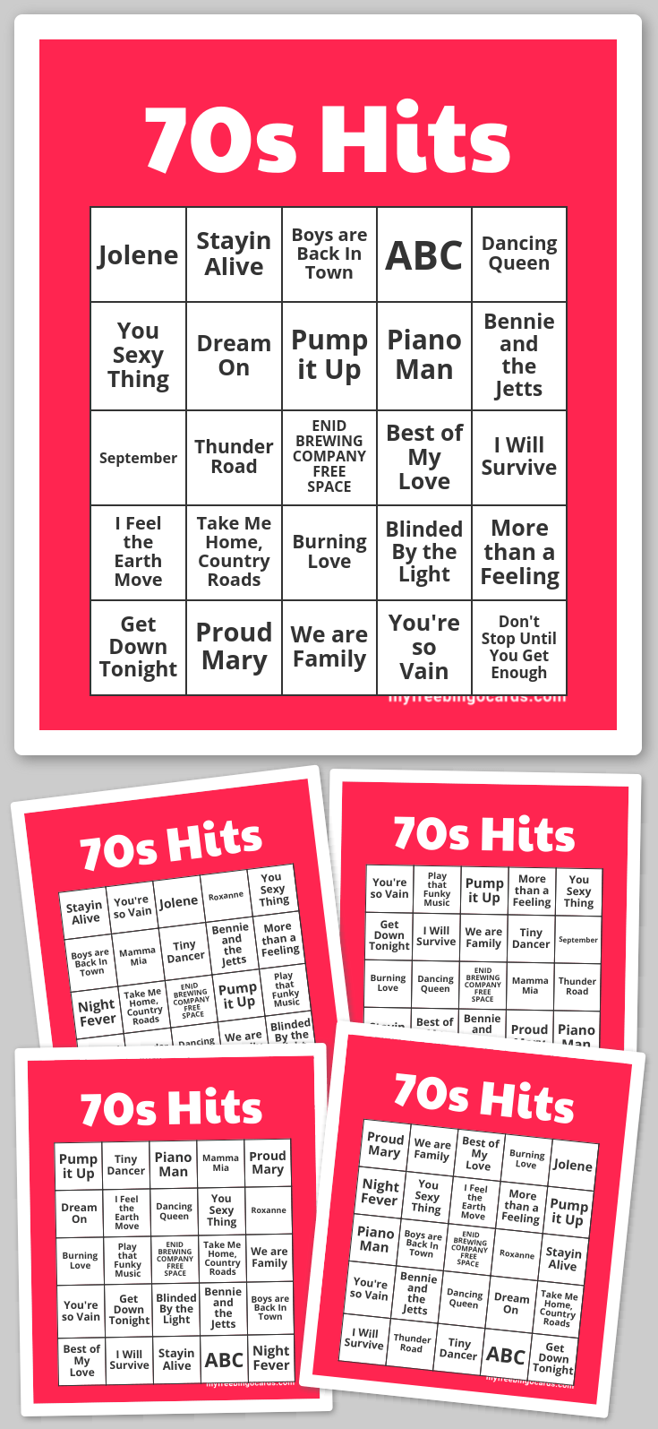 Virtual 70s Hits Bingo