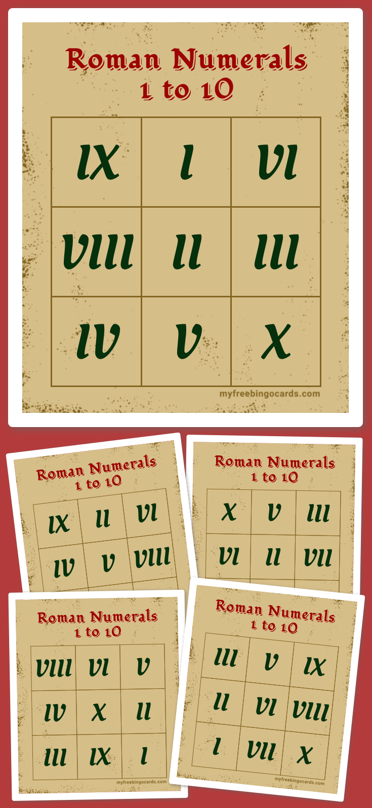 Virtual Roman Numerals1 to 10 Bingo