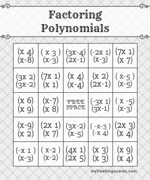 Factoring Polynomials Bingo