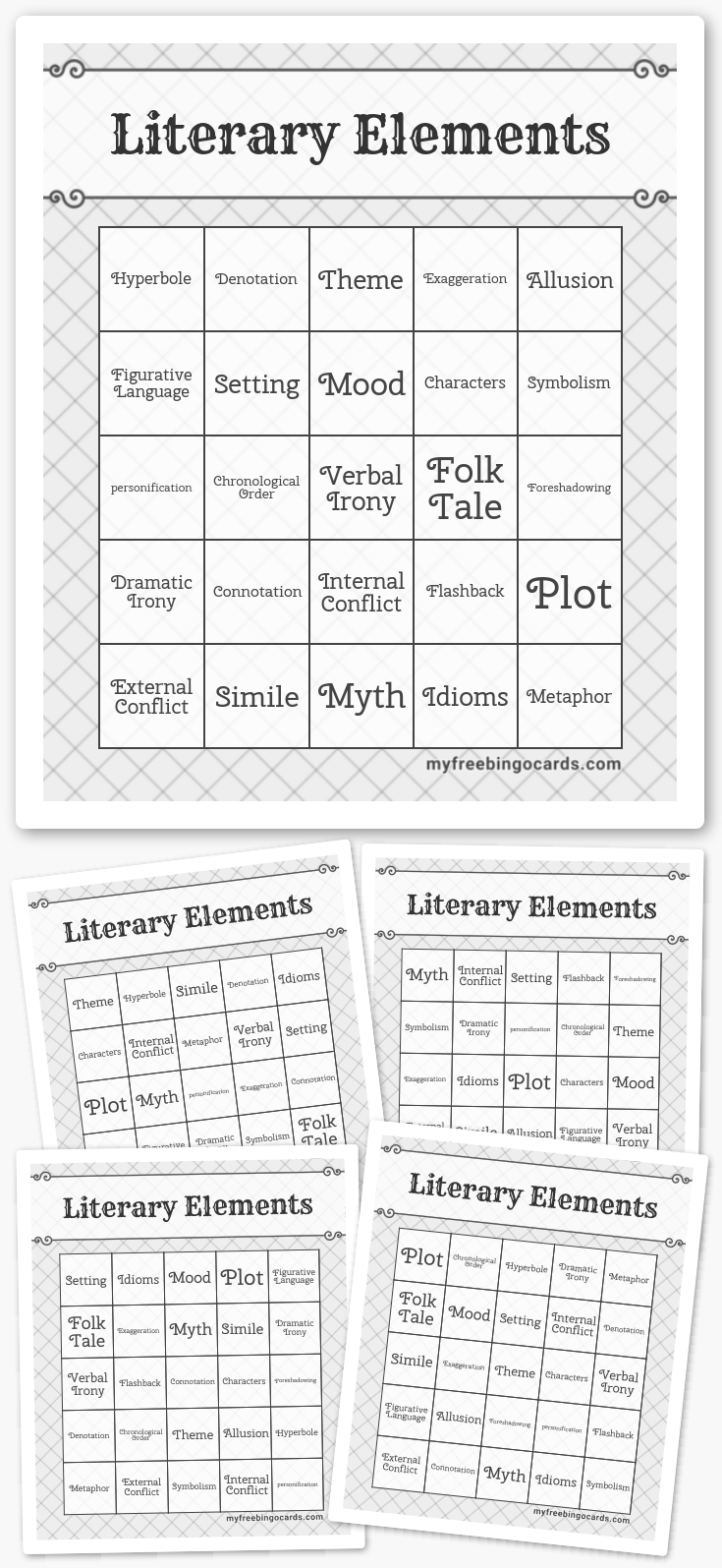 Virtual Literary Elements Bingo