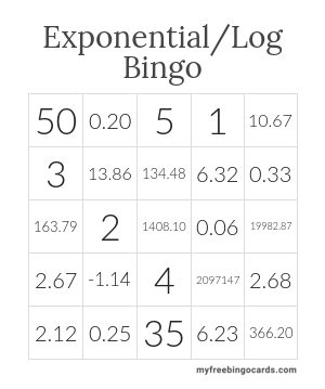 Exponential/Log Bingo
