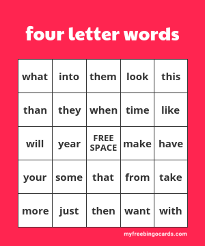 four letter words bingo
