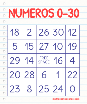 NUMEROS 0-30 BINGO