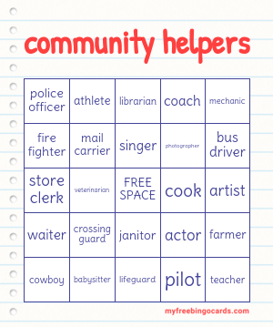 Print 100+ community helpers bingo cards